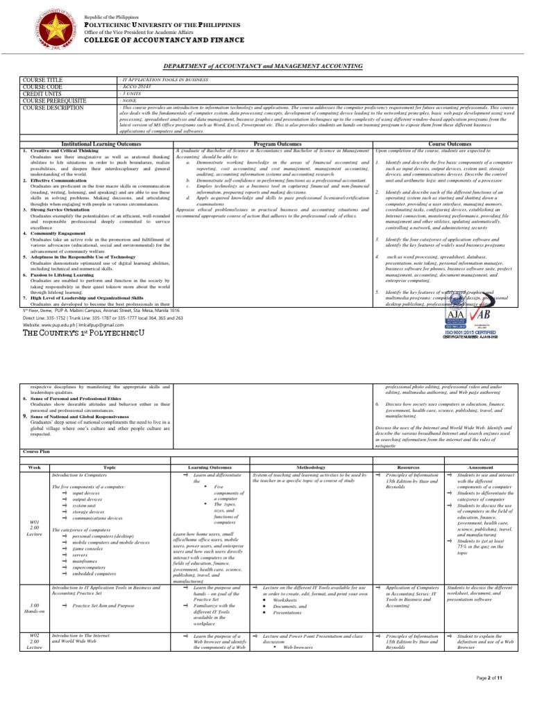 Course Syllabus 2019 IT Application Tools in Business | PDF | Operating ...
