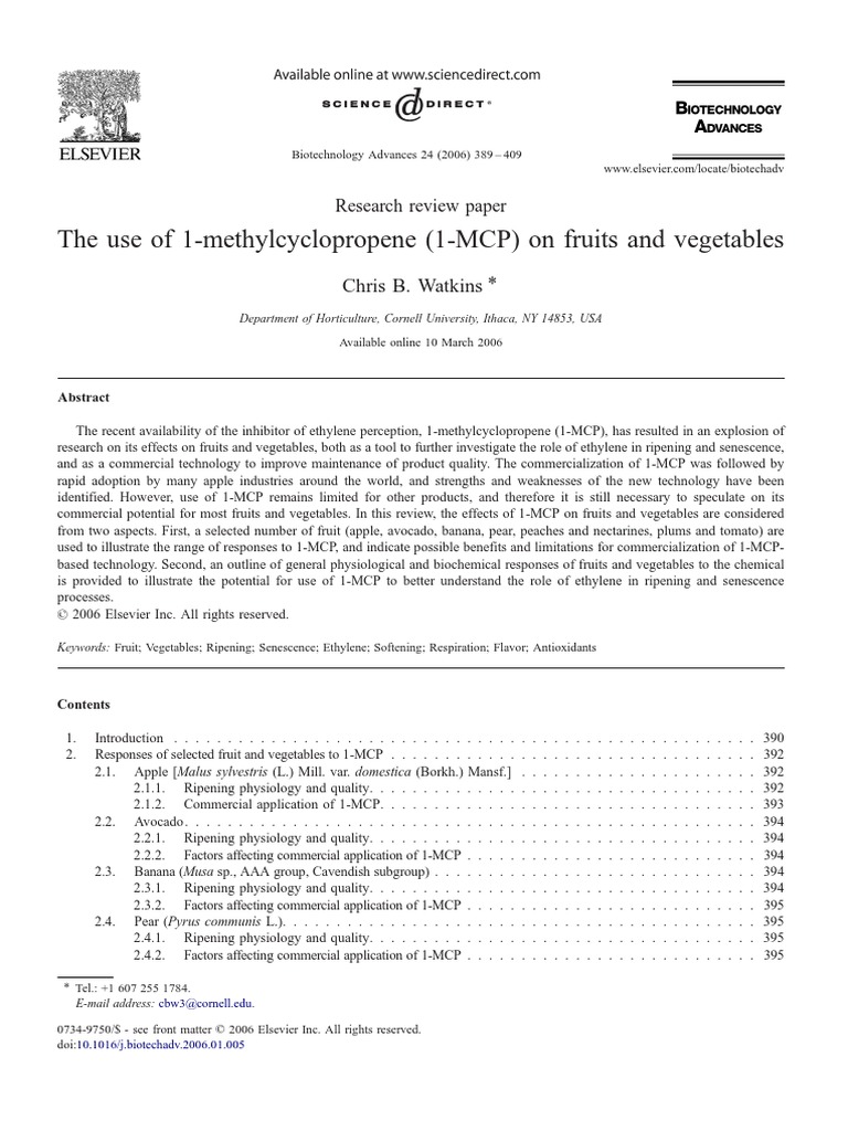 The Use of 1-Methylcyclopropene (1-MCP) On Fruits and Vegetables | PDF | Apple | Banana