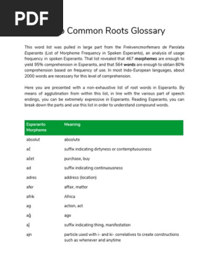 Esperanto Root Words