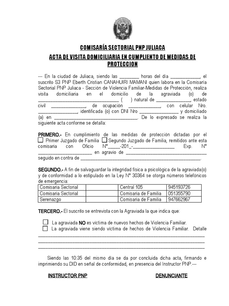 Acta de Ejecucion de Medidas de Proteccion | PDF