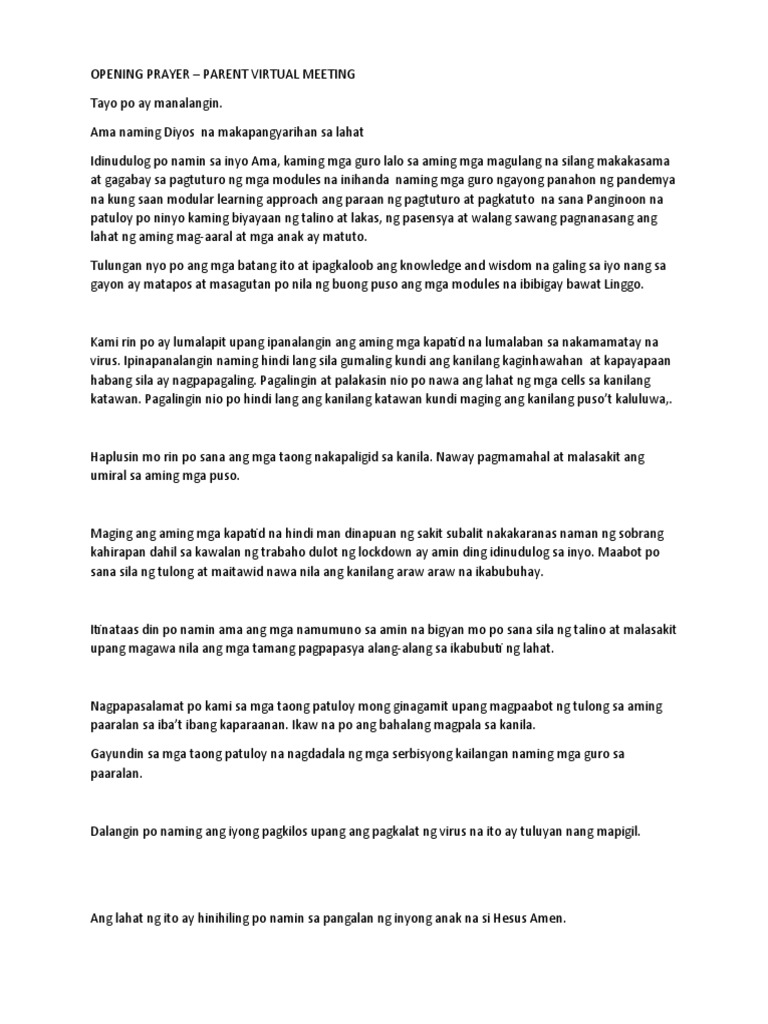 OPENING PRAYER - First Virtual Meeting | PDF