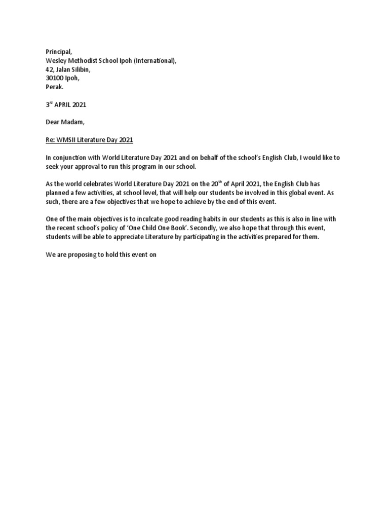 Permission To Approve Program (Formal Letter) | PDF