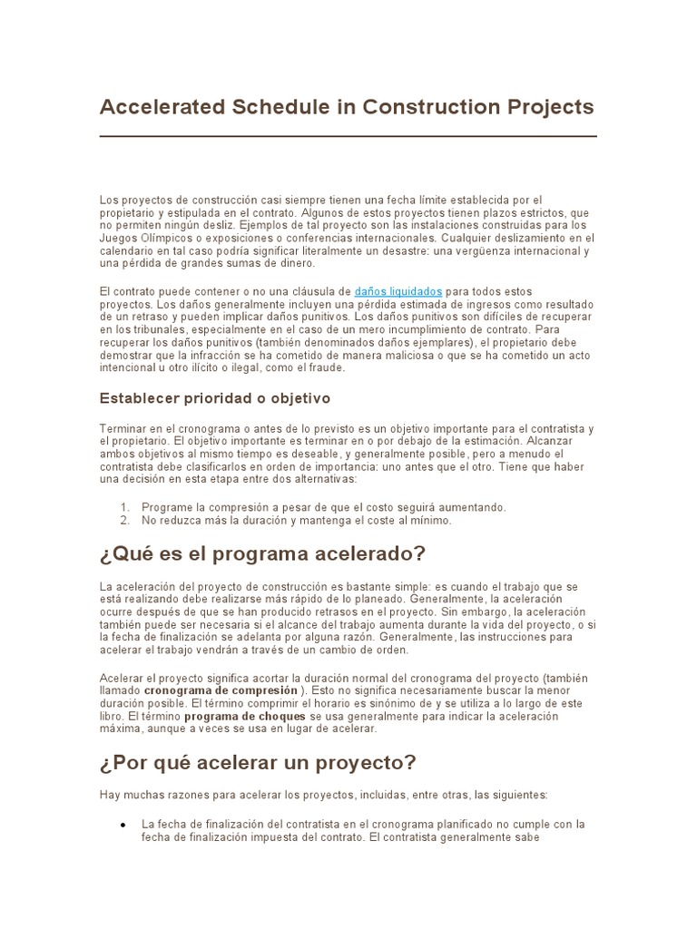 Accelerated Schedule in Construction Projects | PDF | Contratista ...