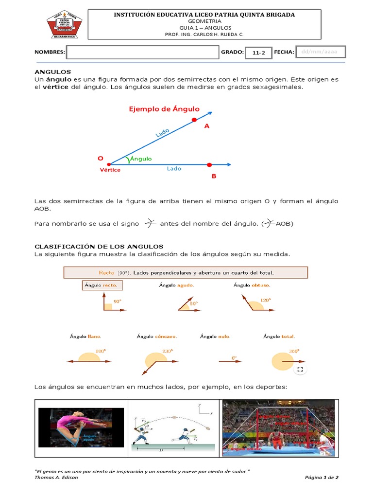 Guía de ángulos para identificar y clasificar ángulos agudos, rectos y ...
