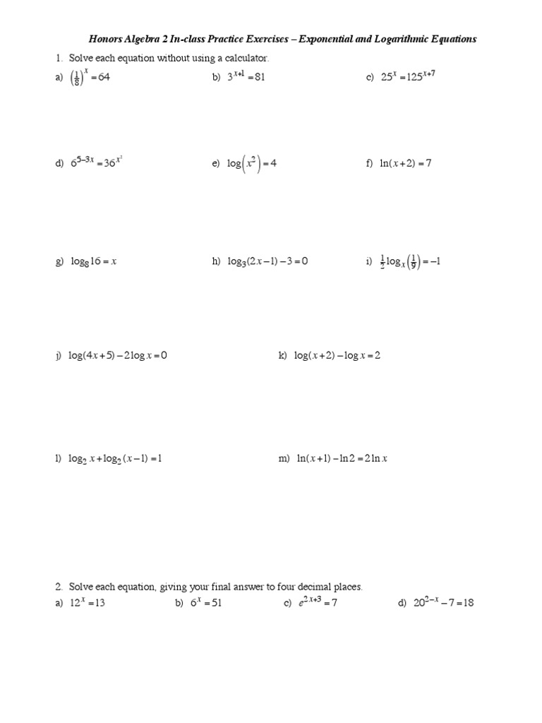 Honors Algebra 2 Practice Exercises Solutions | PDF | Special Functions ...