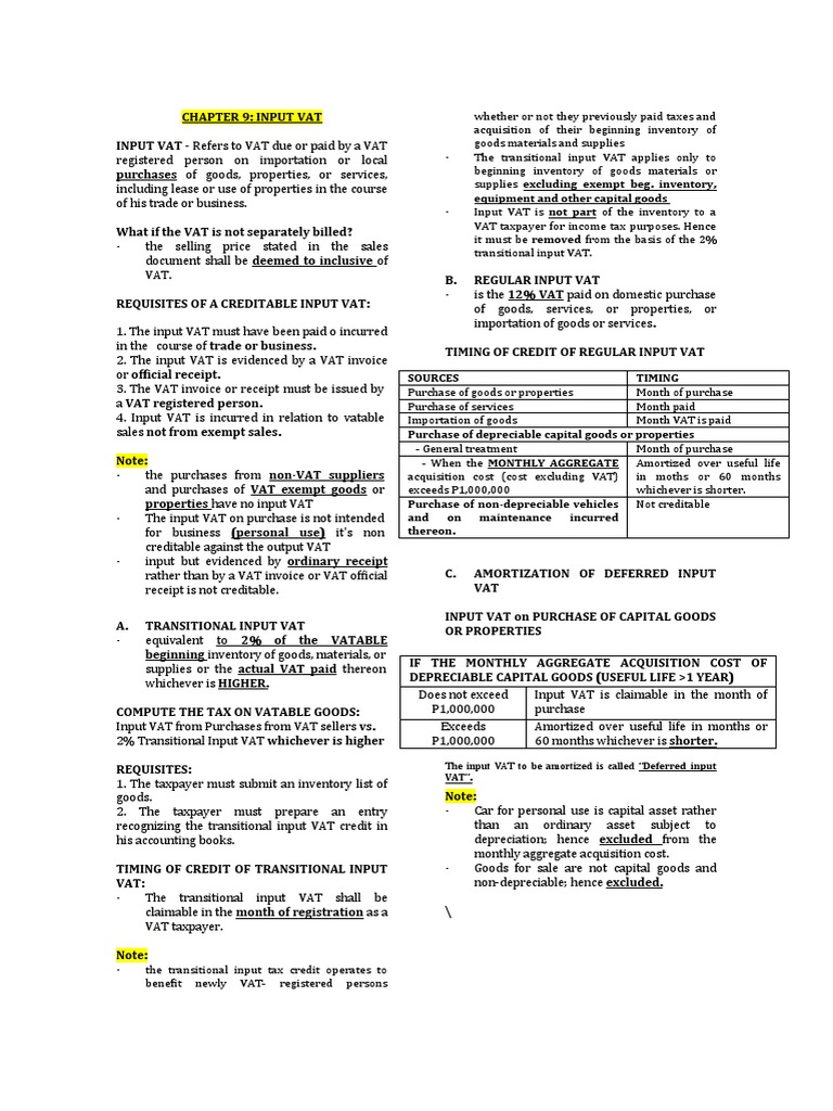 Chapter 9 - Input Vat | PDF | Value Added Tax | Invoice