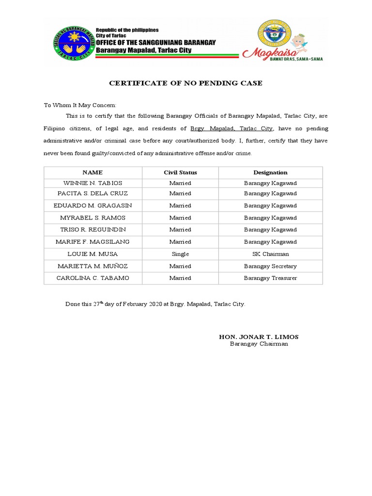 Certificate of No Pending Case | PDF
