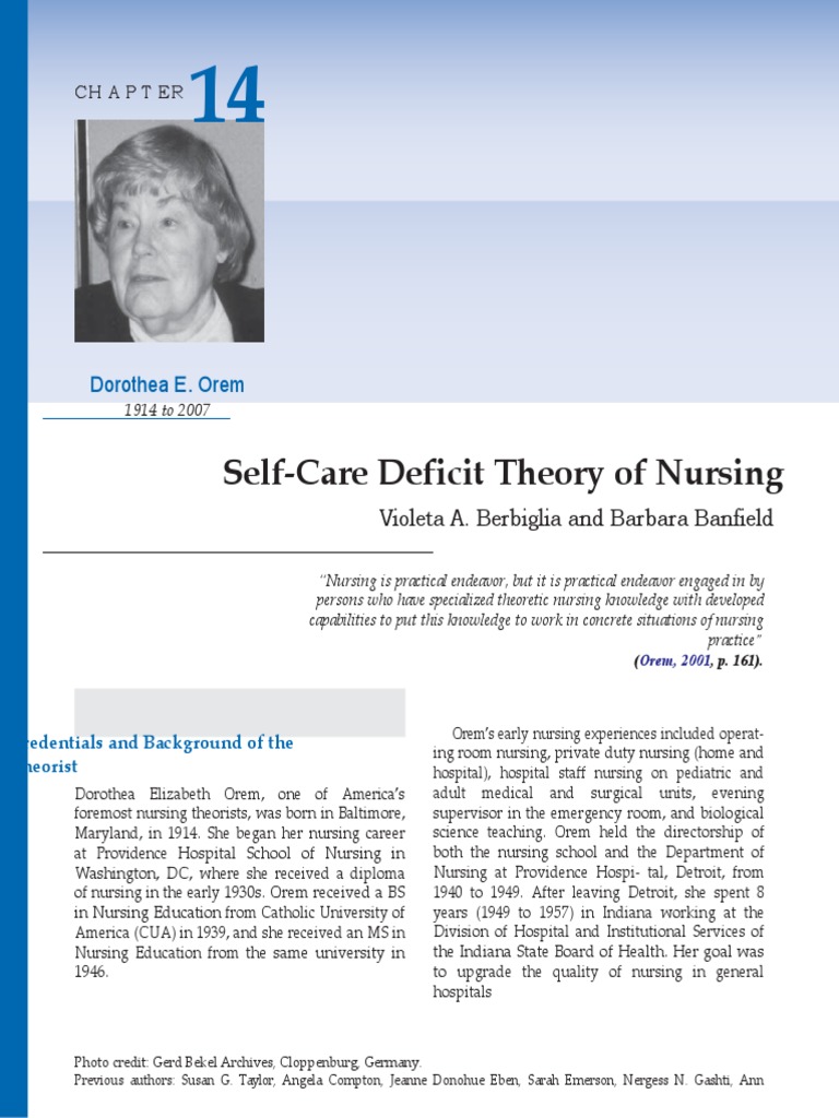 Self-Care Deficit Theory of Nursing: Dorothea E. Orem | PDF | Nursing ...