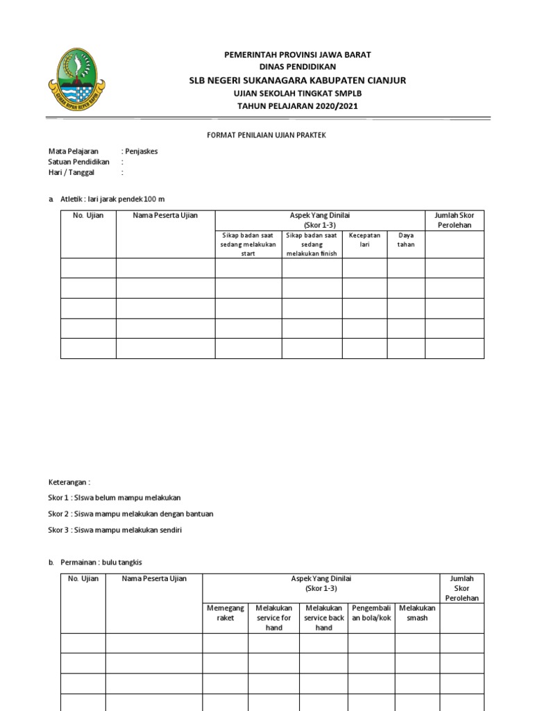 Format Penilaian Praktek Penjaskes | PDF