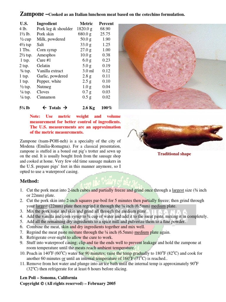 Zampone - : Cooked As An Italian Luncheon Meat Based On The Cotechino ...