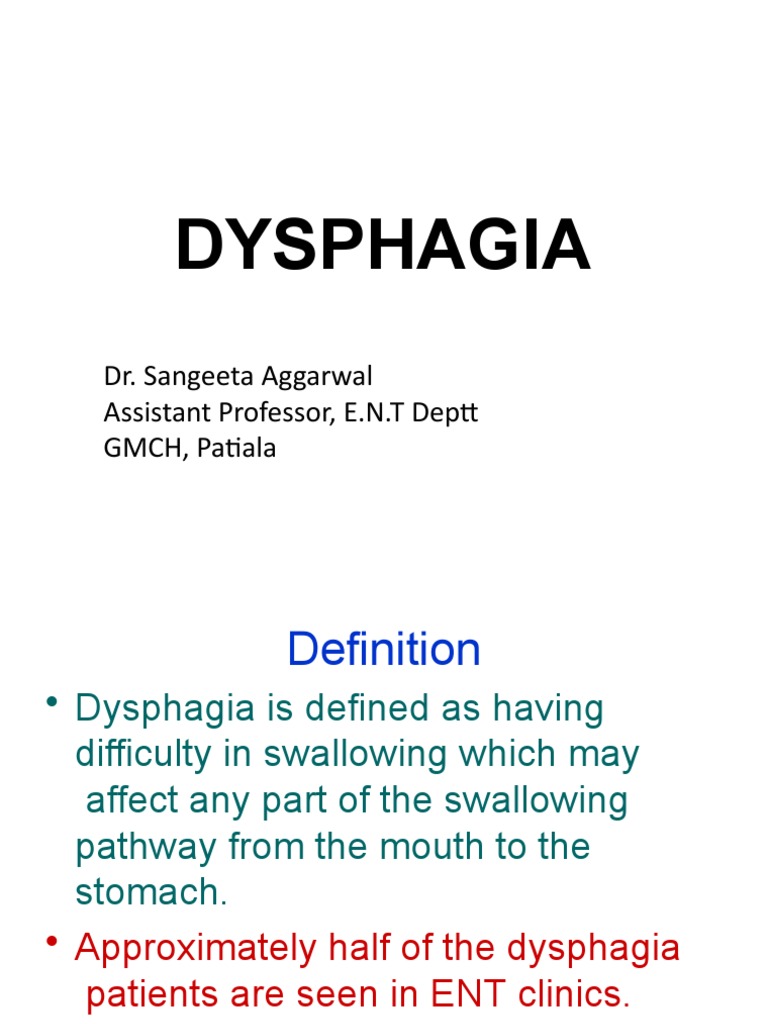 Dysphagia: Dr. Sangeeta Aggarwal Assistant Professor, E.N.T Deptt GMCH ...