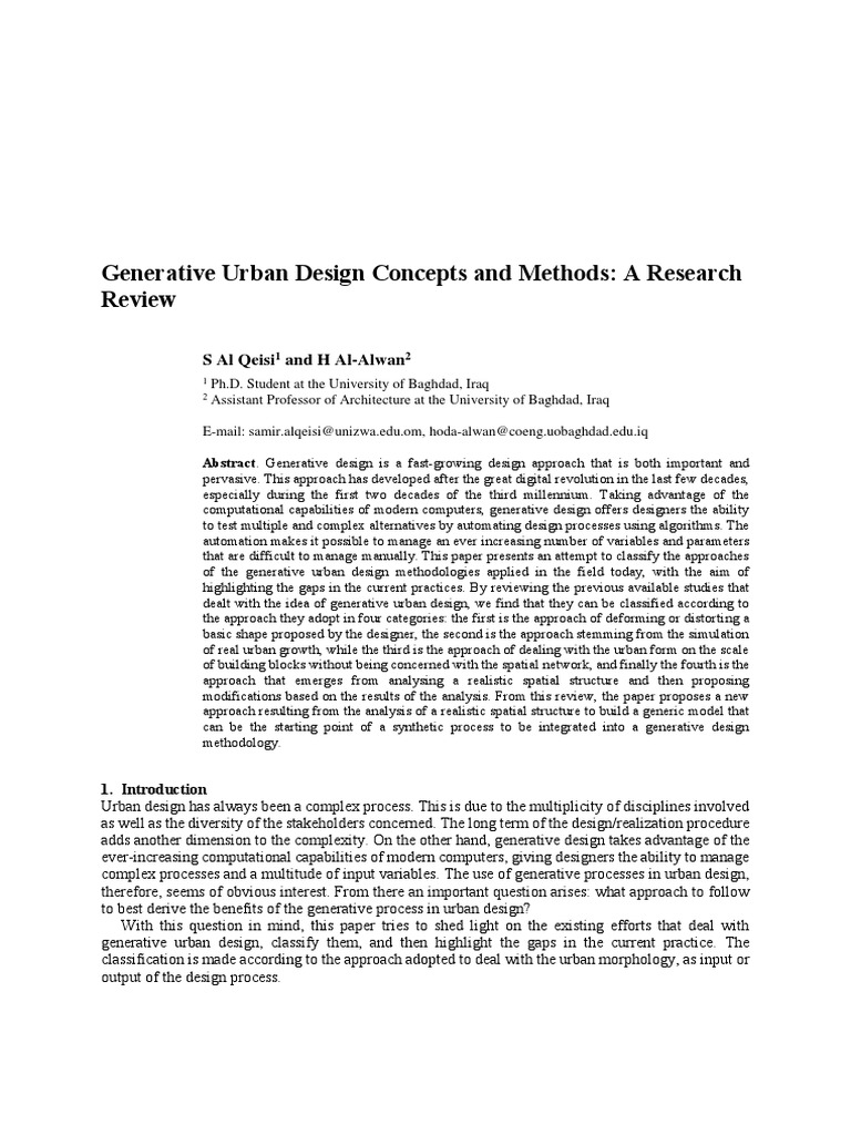 Generative Urban Design Concepts and Methods - A Research Review | PDF ...