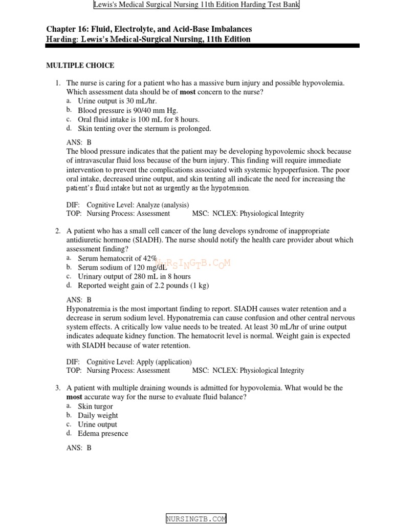 Chapter 16: Fluid, Electrolyte, and Acid-Base Imbalances Harding: Lewis ...