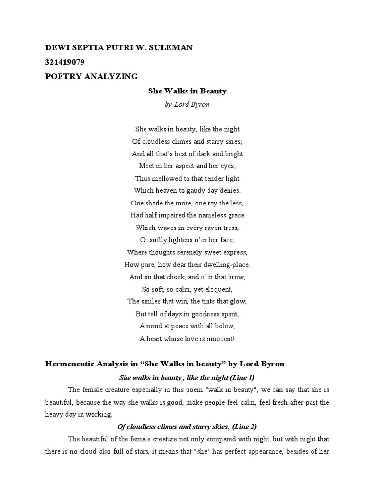 Analysis of the Poem 'She Walks in Beauty' and its Depiction of ...