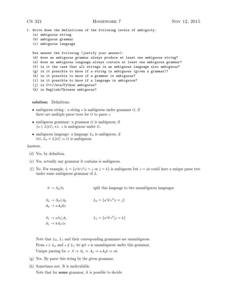 CS 321 Homework Ambiguity | PDF | Parsing | Formalism (Deductive)