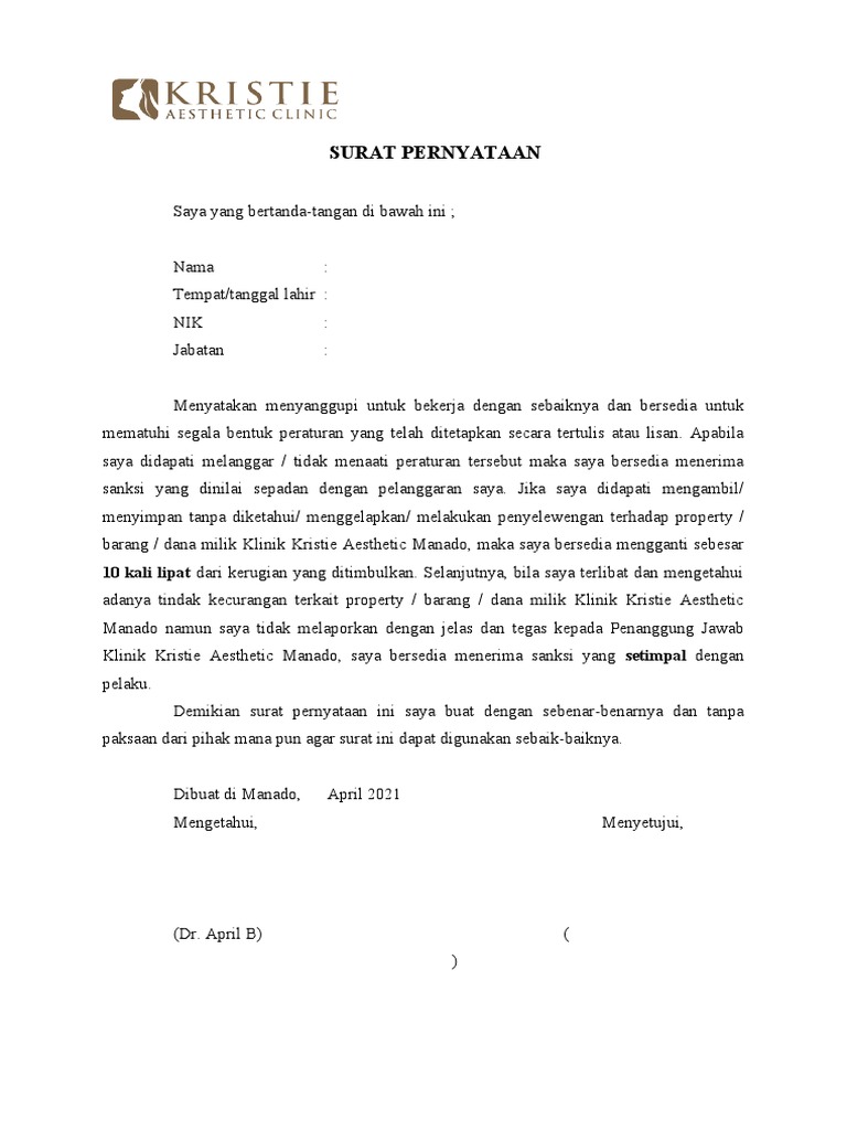 Surat Pernyataan Taat Aturan | PDF