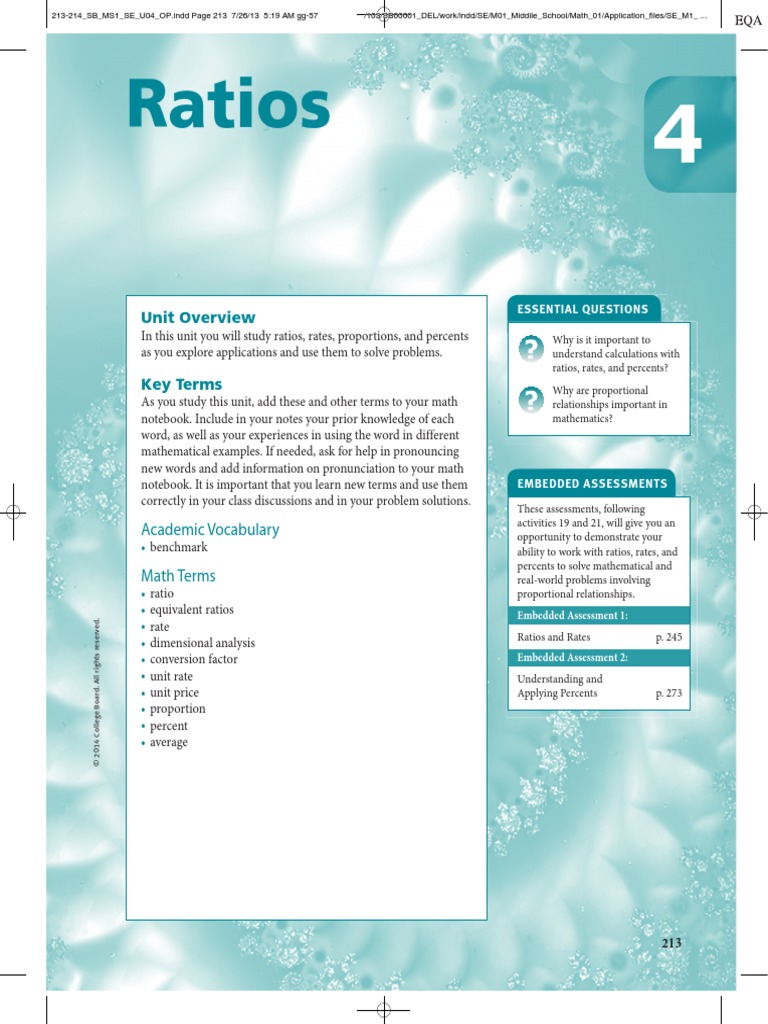 Course 1 Unit 4 SE | PDF | Ratio | Numbers