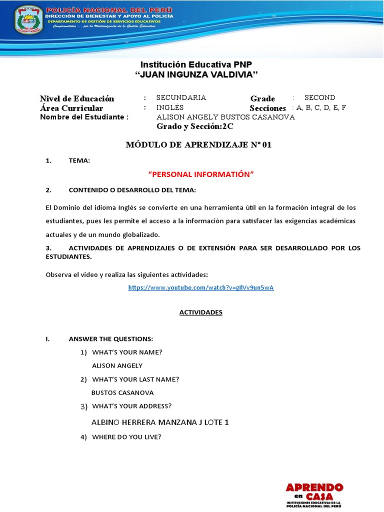 Modulo 1 Ingles 2° - 2021 | PDF