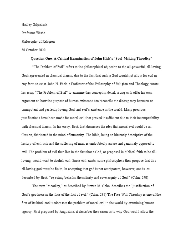 A Critical Examination of John Hick's "Soul-Making Theodicy" | PDF ...
