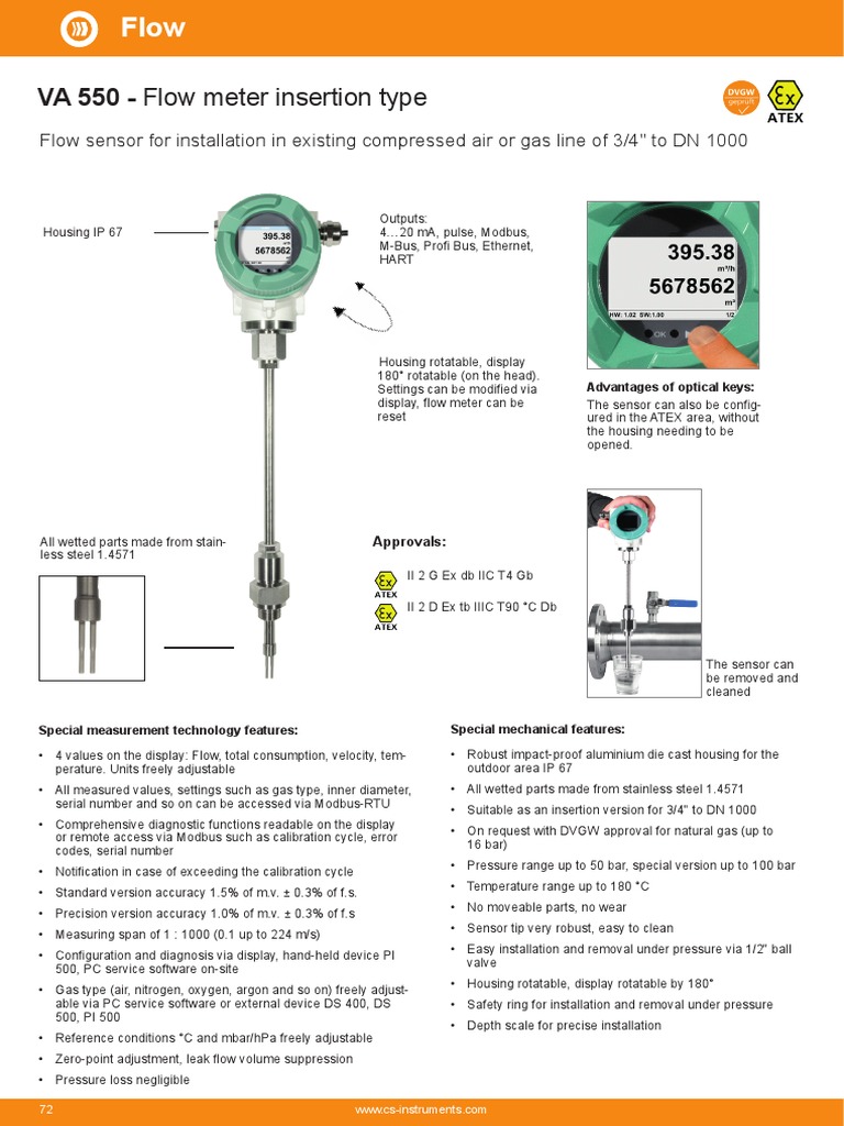 VA 550 - Flow Meter Insertion Type | PDF | Flow Measurement | Valve