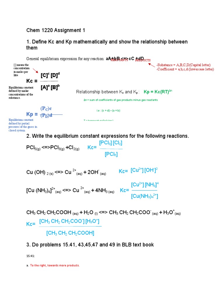 Chem 1220 Assignment 1 | Download Free PDF | Chemical Equilibrium ...