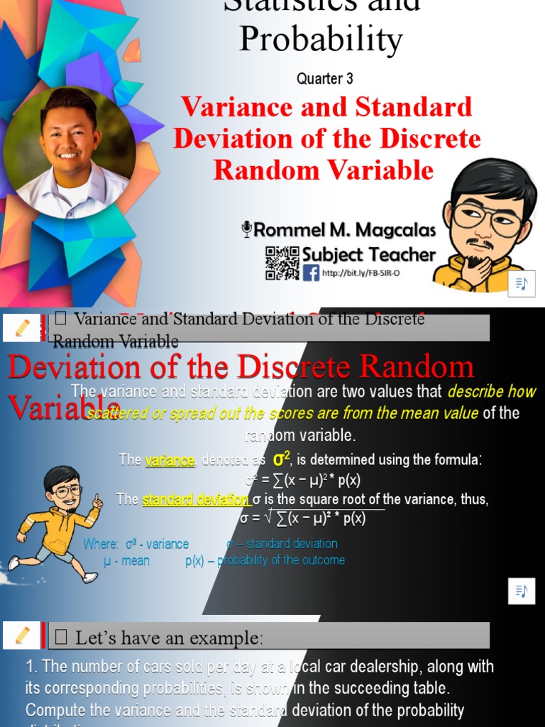 L5 Variance And Standard Deviation Of The Discrete Random Variable Pdf Variance Standard