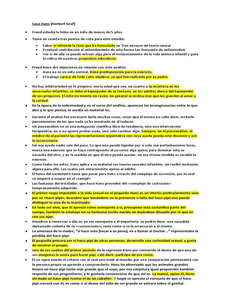 Caso Hans | PDF | Neurosis | Psicoanálisis