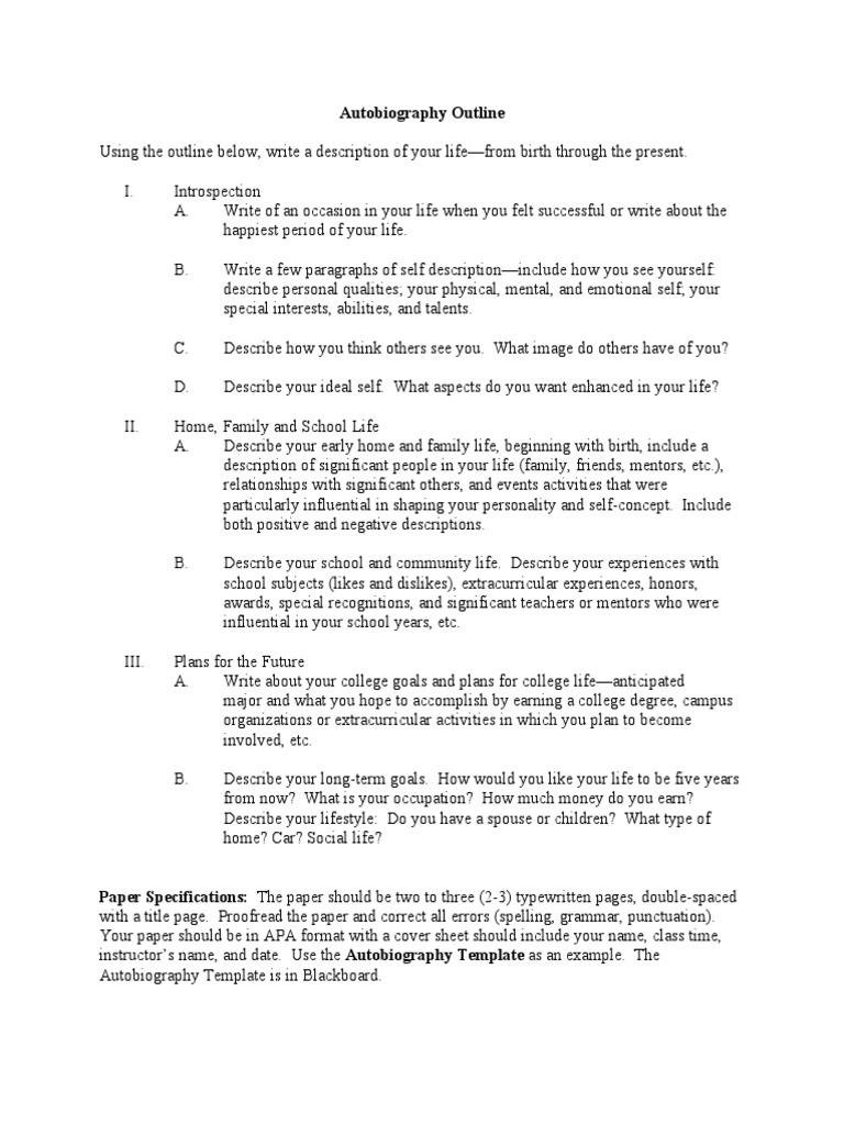Autobiography Outline - SP 2021 | PDF | Mentorship | Self