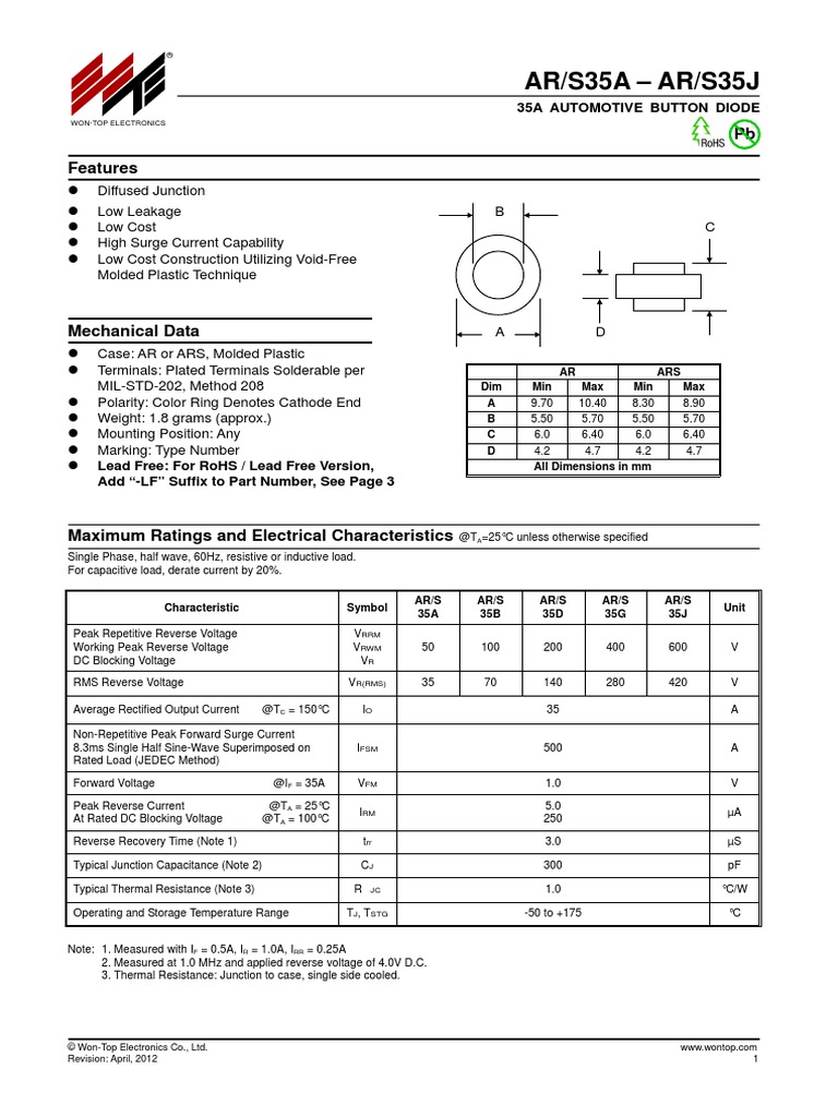 AR/S35A - AR/S35J: PB Features | PDF | Rectifier | Electronic Engineering