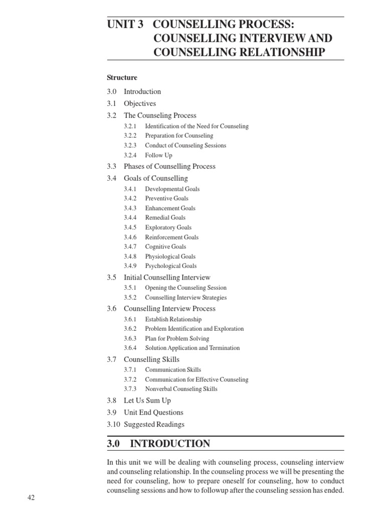 Unit 3 Counselling Process: Counselling Interview and Counselling ...
