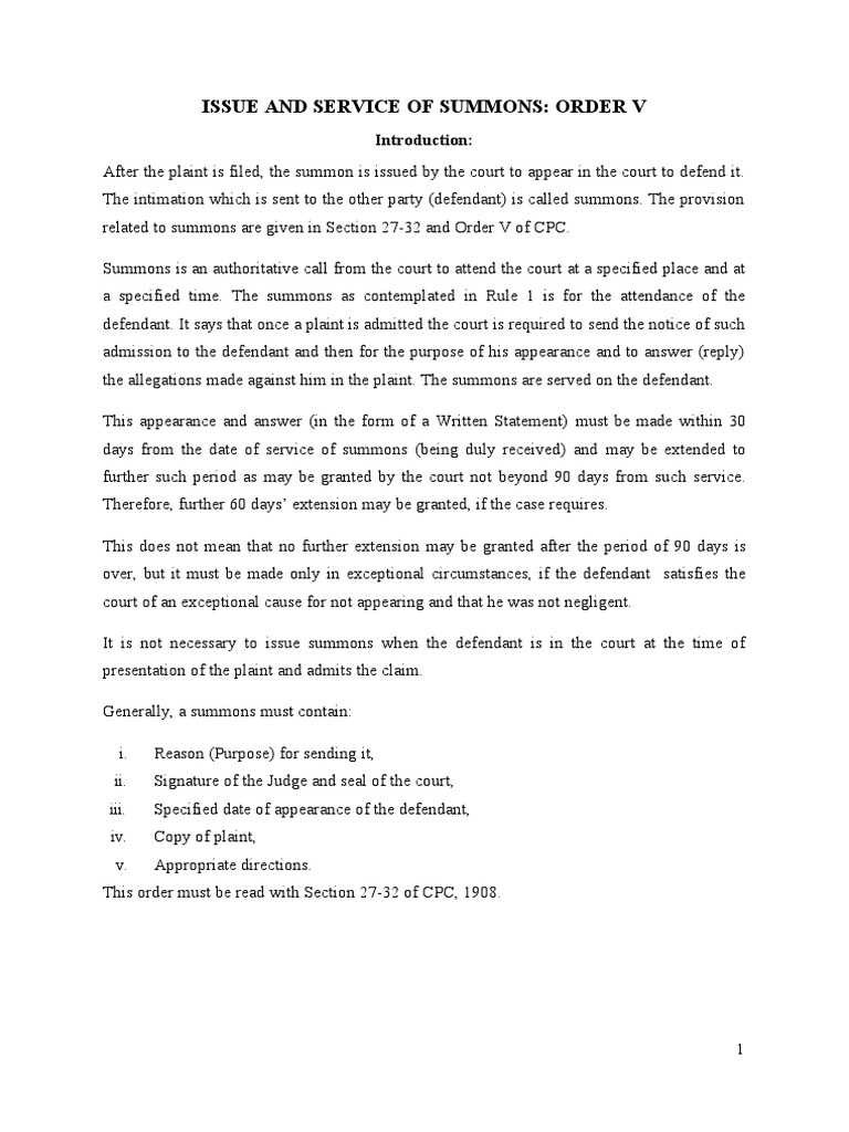 Issue and Service of Summons. | PDF | Summons | Discovery (Law)