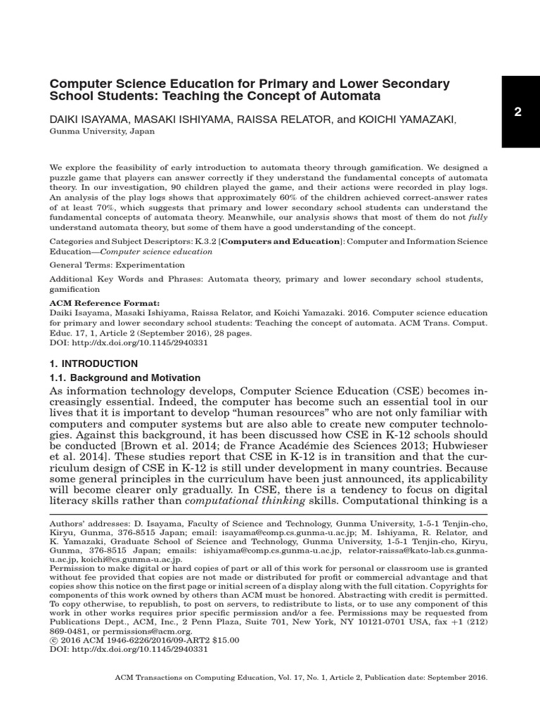 Computer Science Education For Primary and Lower Secondary | PDF ...