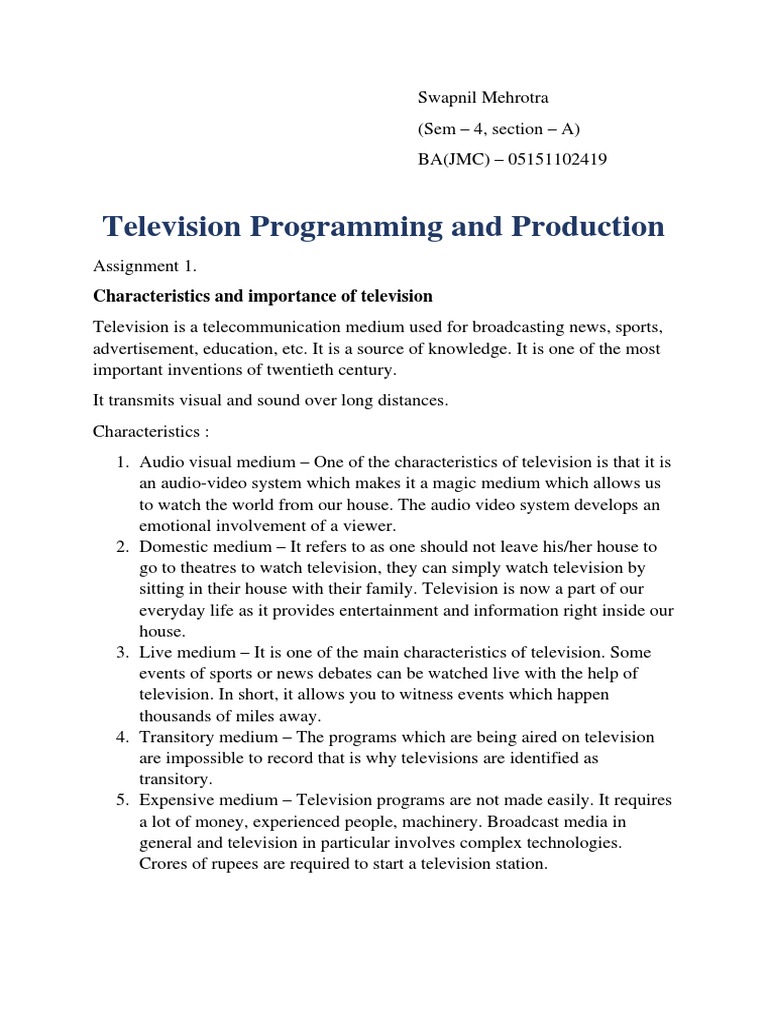 Television Programming and Production | PDF | Television | Mass Media