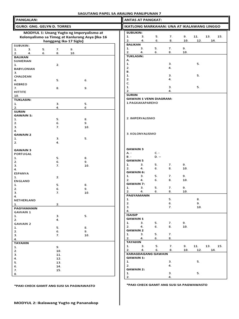 Answer-Sheet Ap7 Q3-W1 and W2 | PDF