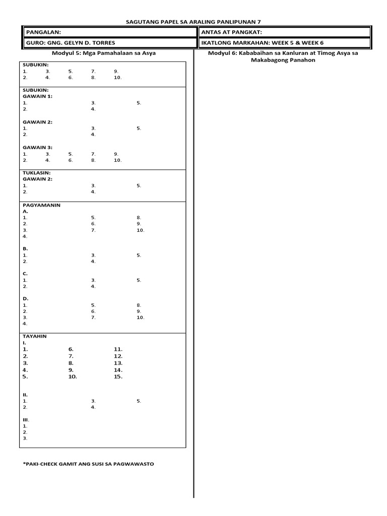 Answer-Sheet Ap7 Q3-W5 and W6 | PDF