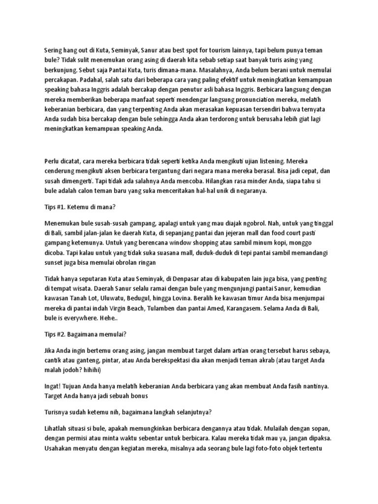 Tips Ngobrol dengan Turis di Bali | PDF