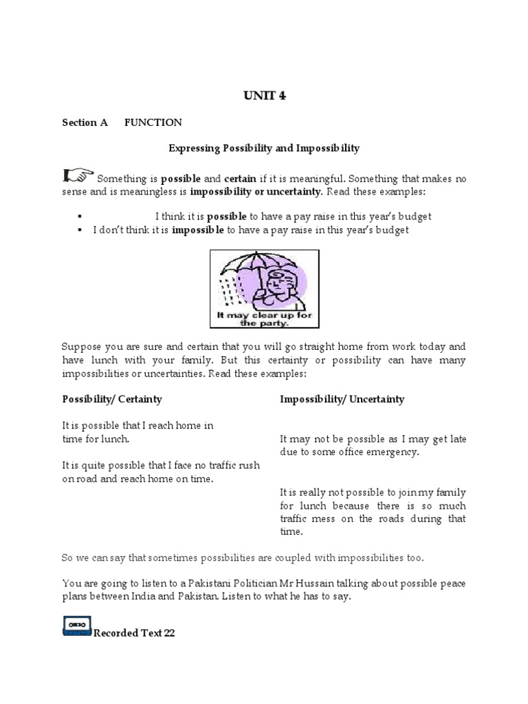 Unit 4: Section A Function Expressing Possibility and Impossibility | PDF | Speed Reading ...