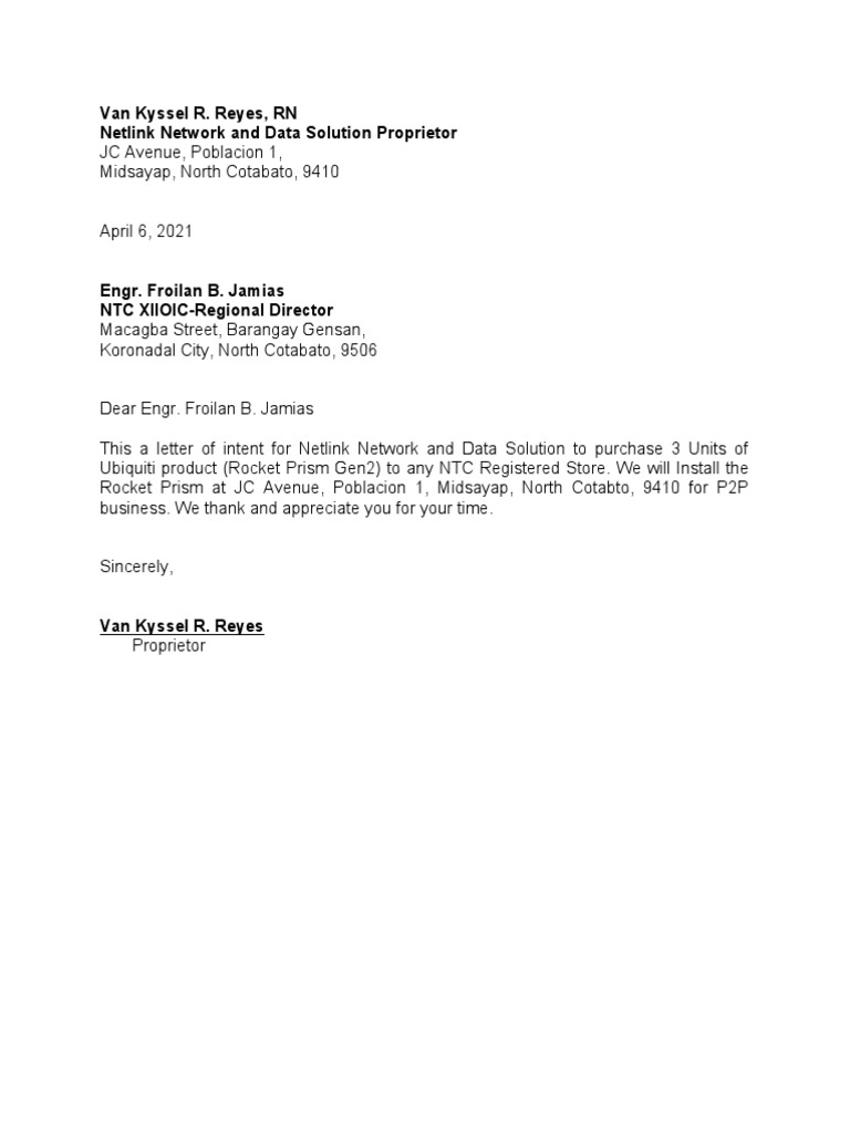 NTC - Letter of Intent | PDF