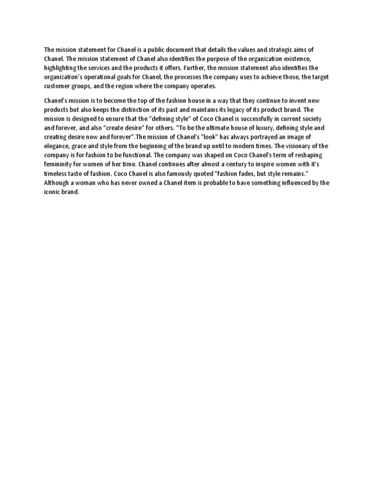 The Mission Statement For Chanel Is A Public Document That Details The ...