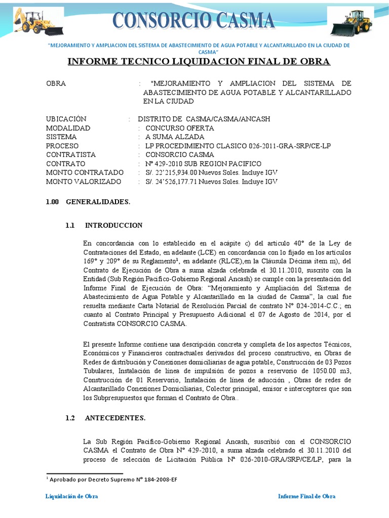 Informe Final de Liquidación de Obra Casma | PDF | Fundación ...
