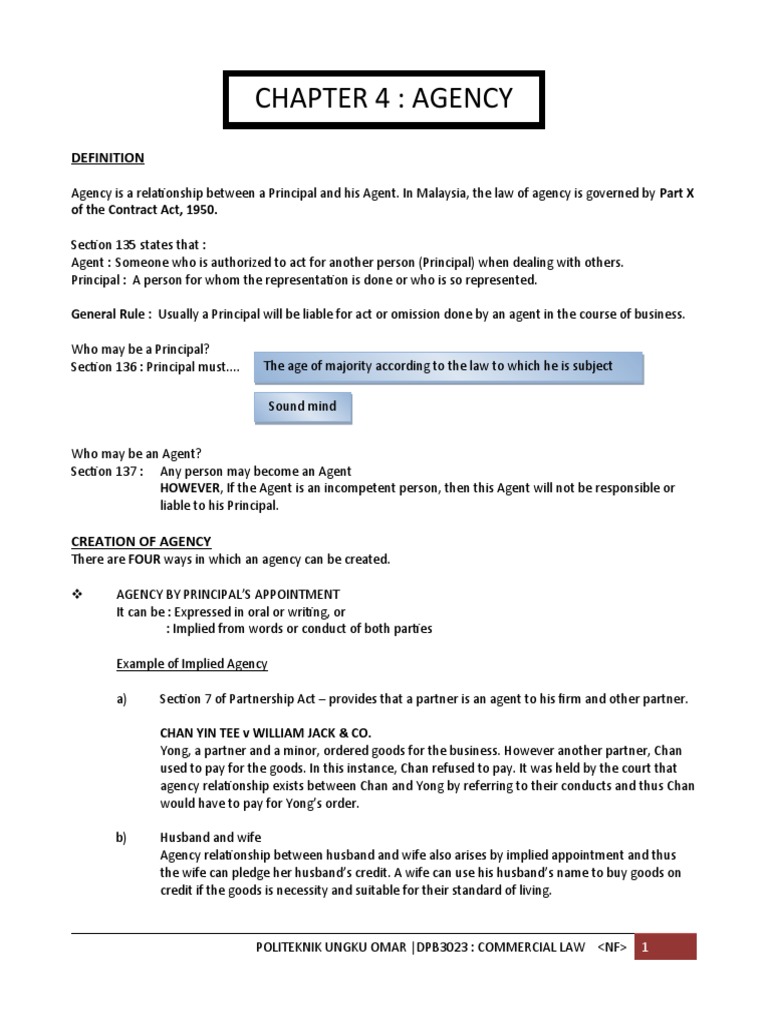 Chapter 4 - Agency | PDF | Law Of Agency | Business Law