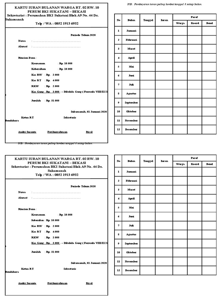 Kartu Iuran Bulanan Bki | PDF