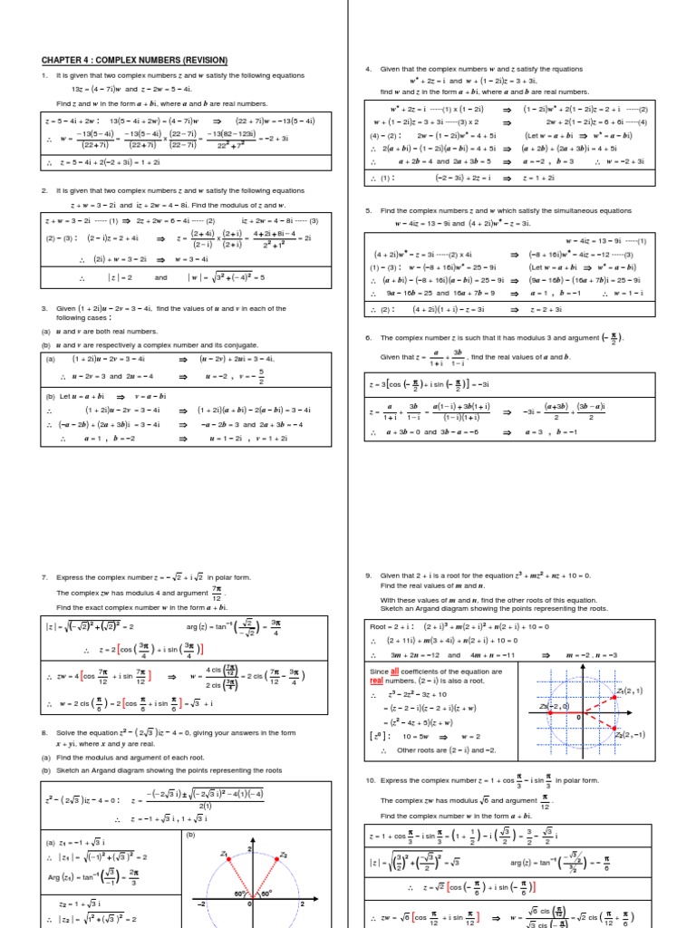 2021 Chapter 4 Revision Ans | PDF | Complex Number | Mathematical Notation