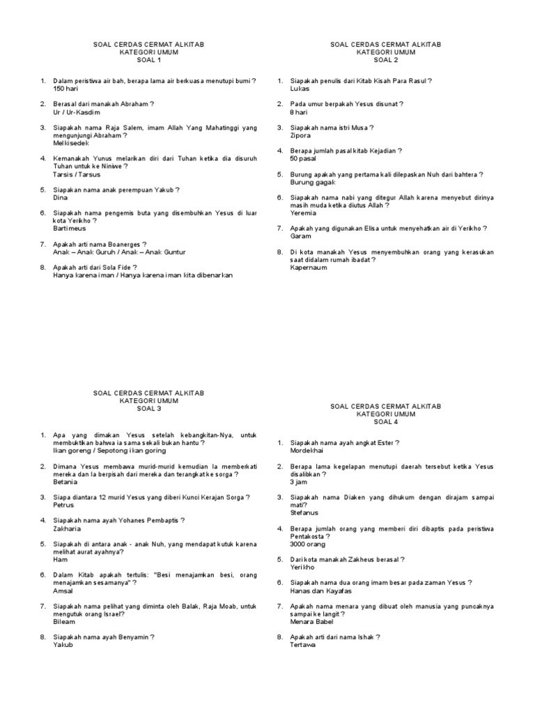 Soal Cerdas Cermat Alkitab Umum | PDF