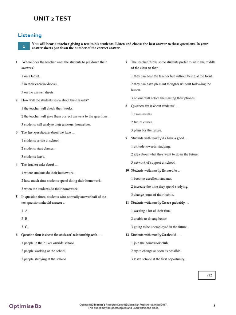 Optimise B2 Unit 2 Test - Improved | PDF | Critical Thinking | Human Nature