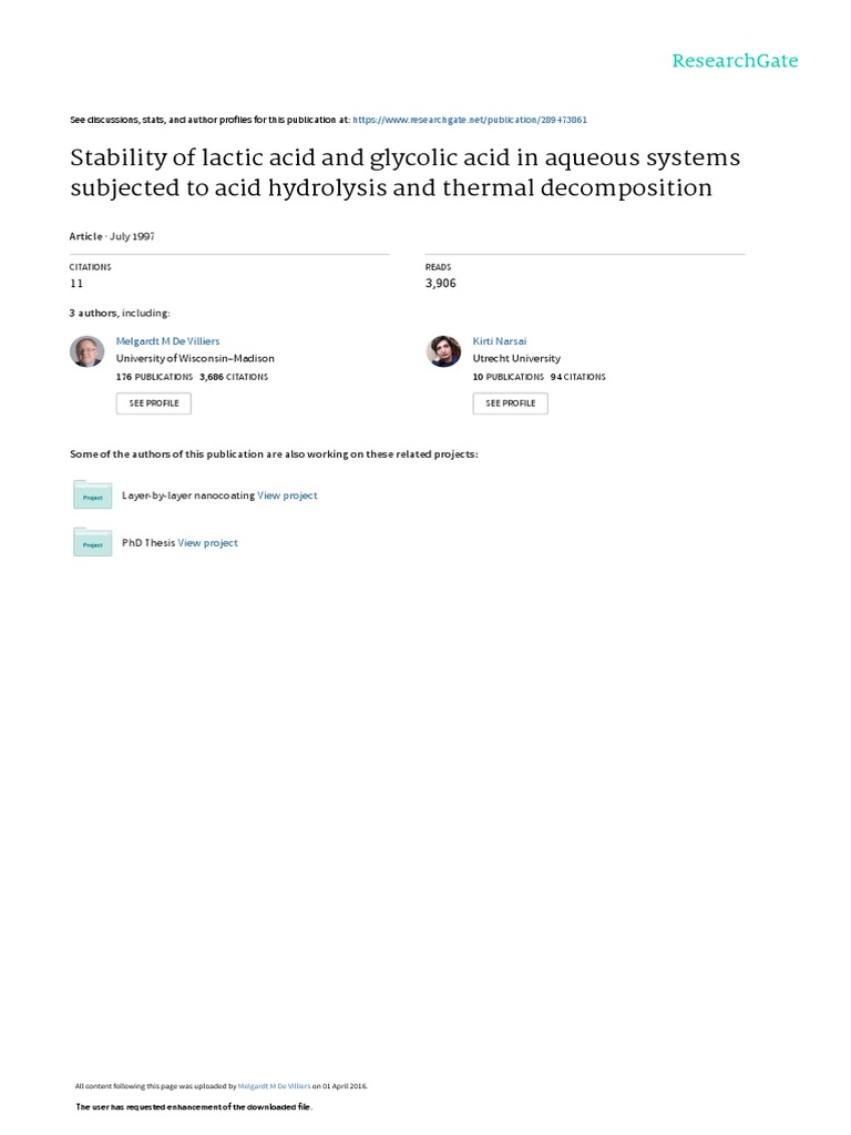 Stability of Lactic Acid and Glycolic Acid in Aqueous Systems Subjected ...