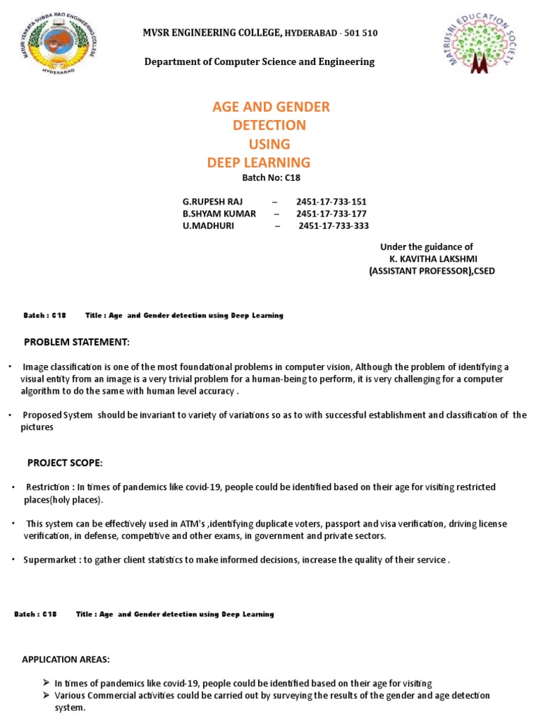 Deep Learning for Age & Gender Detection | PDF | Deep Learning ...