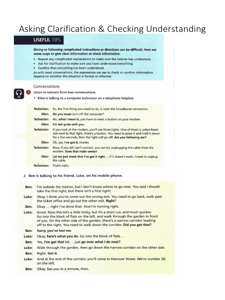 Lesson 6 - Asking For Clarification and Checking Understanding | PDF