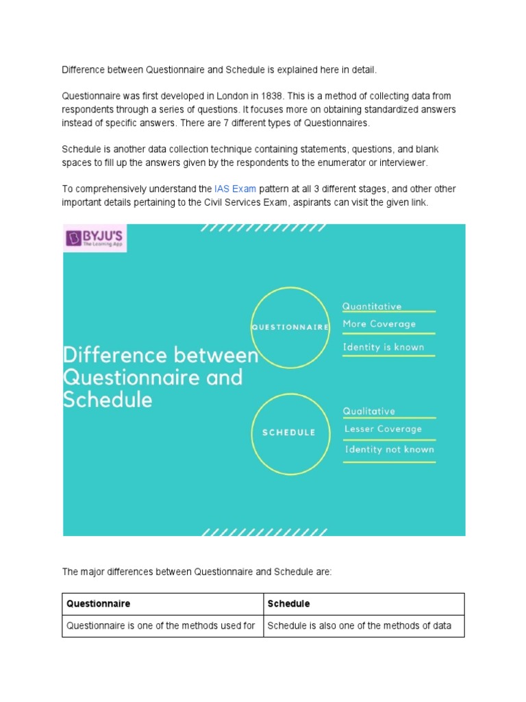 Difference Between Questionnaire and Schedule | PDF | Questionnaire ...