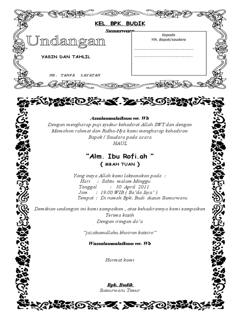 Contoh Undangan Yasin Tahlil | PDF